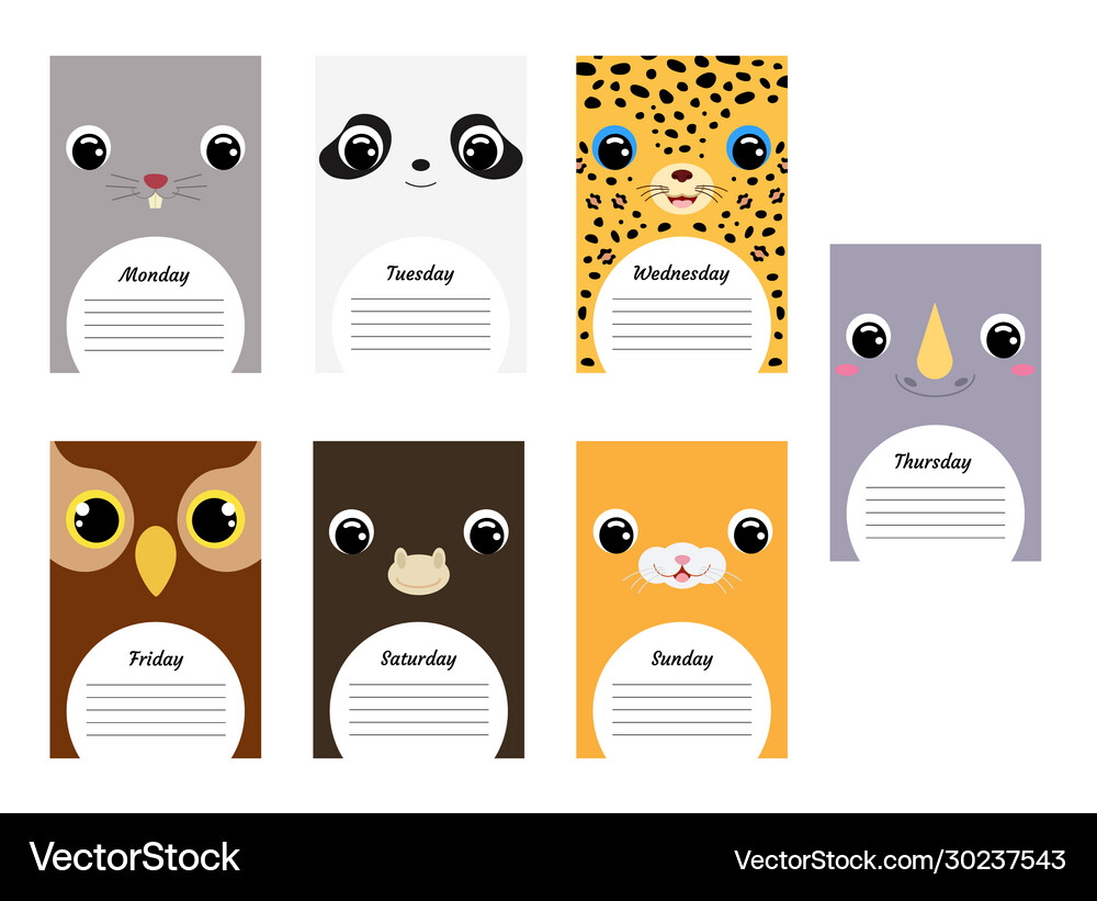 Cute animal weekly planner background Royalty Free Vector
