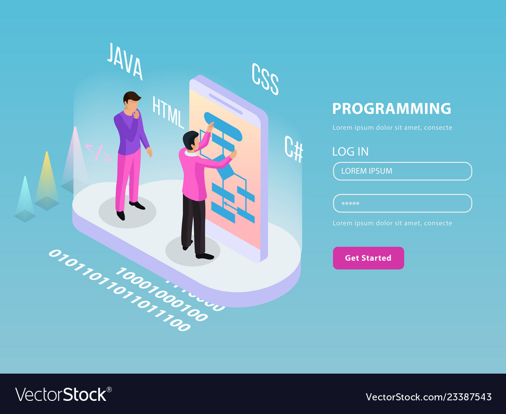 Freelance programming isometric composition Vector Image