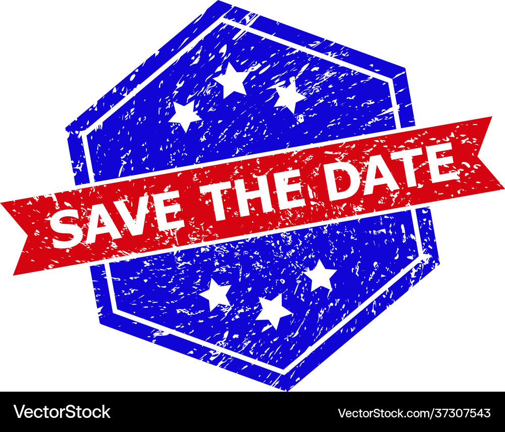 Hexagon bicolor save the date watermark Royalty Free Vector
