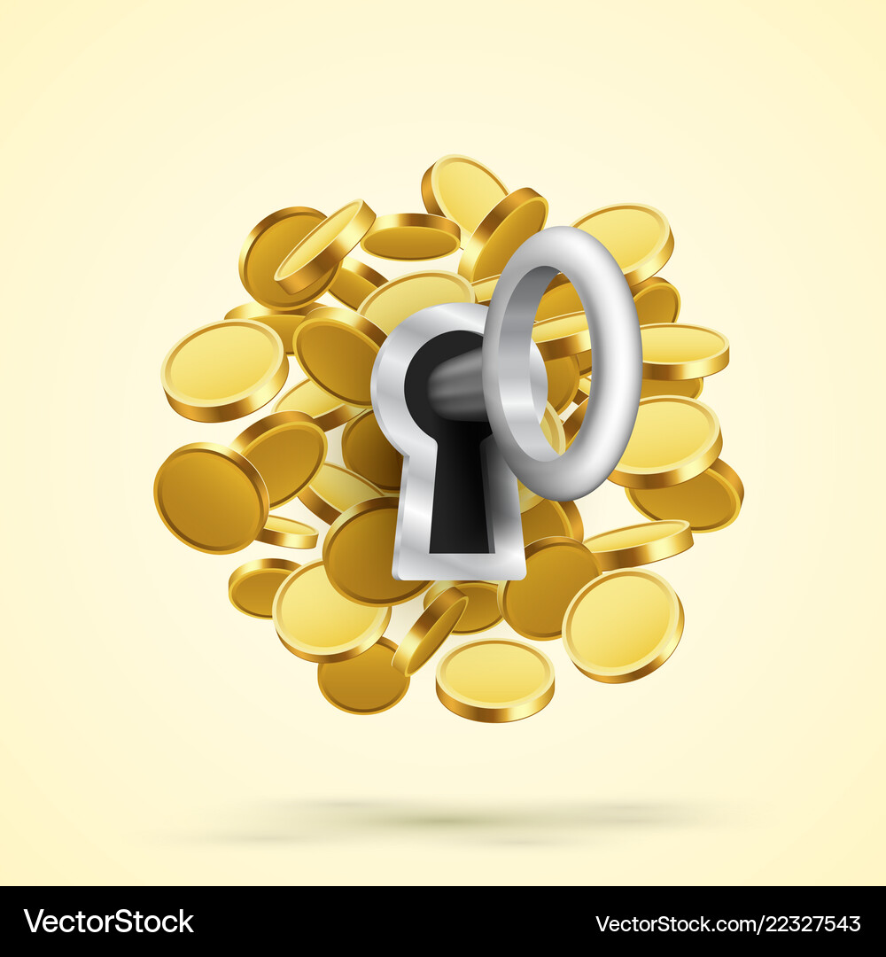 Key to the lock with coins Royalty Free Vector Image