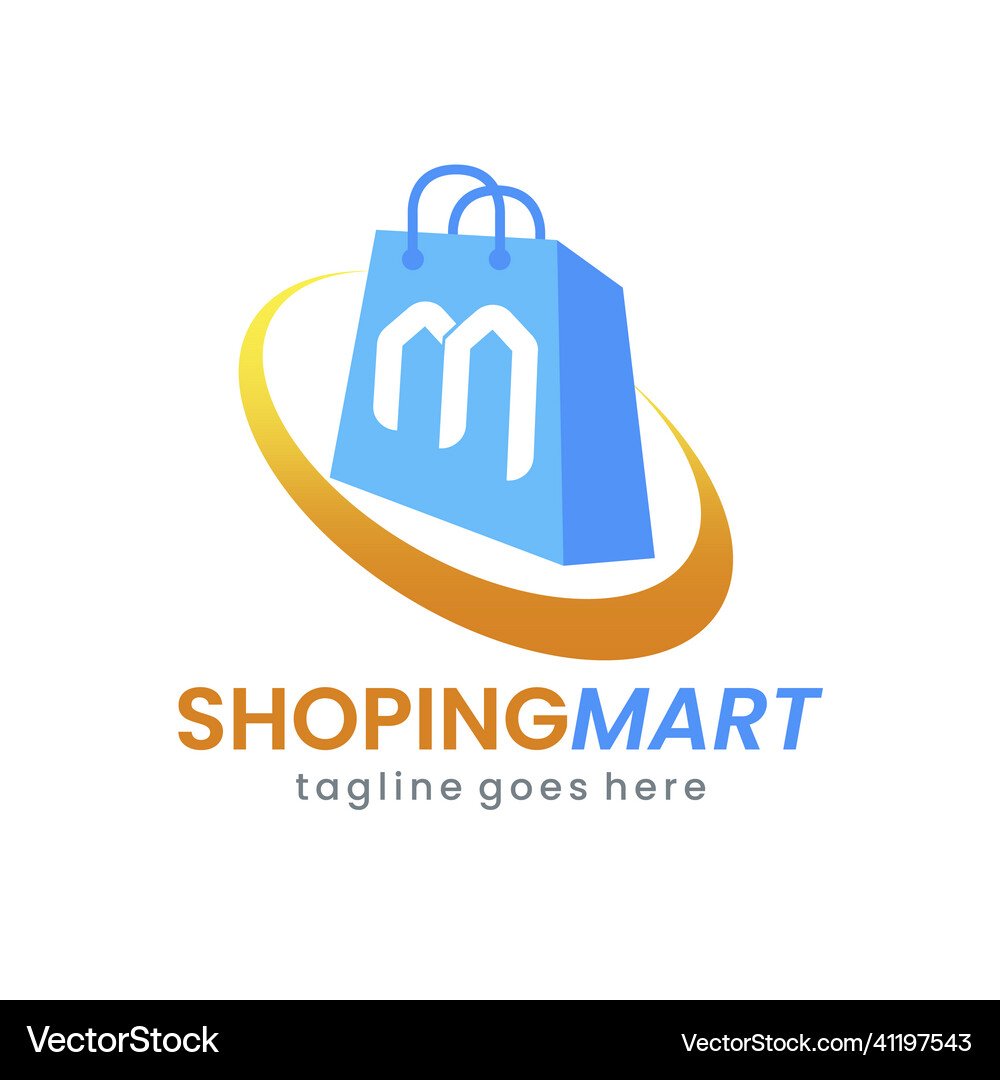 Letter m shop bag logo design Royalty Free Vector Image