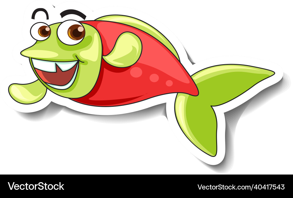 Sea animal cartoon sticker with cute fish Vector Image