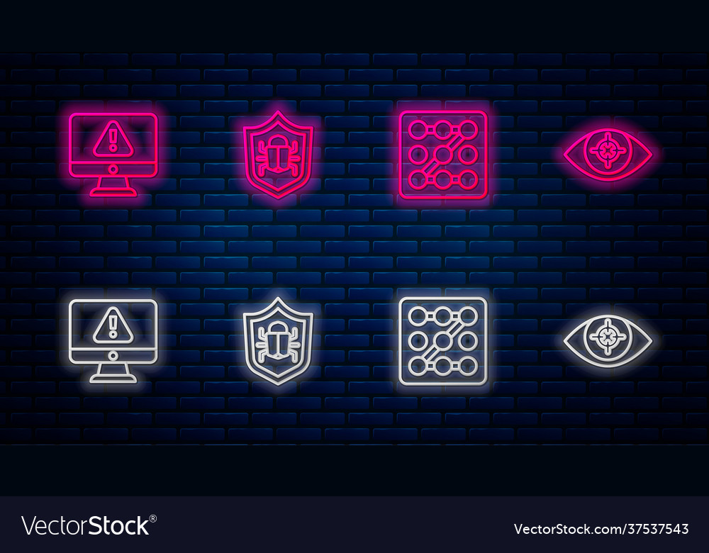 Set line system bug graphic password protection Vector Image