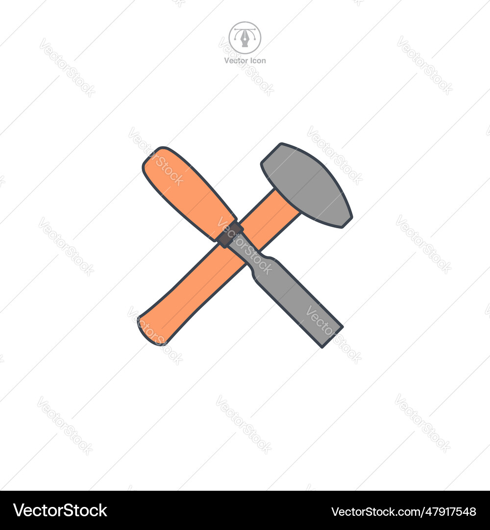 Carpentry woodword mechanic hammer chisel cross Vector Image