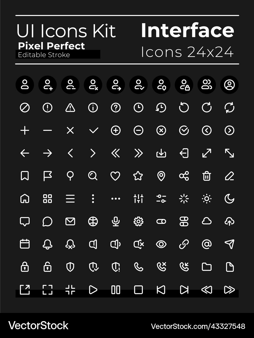 Comprehensible pixel perfect white linear ui Vector Image
