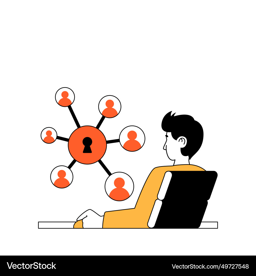 Cyber security concept with cartoon people in flat