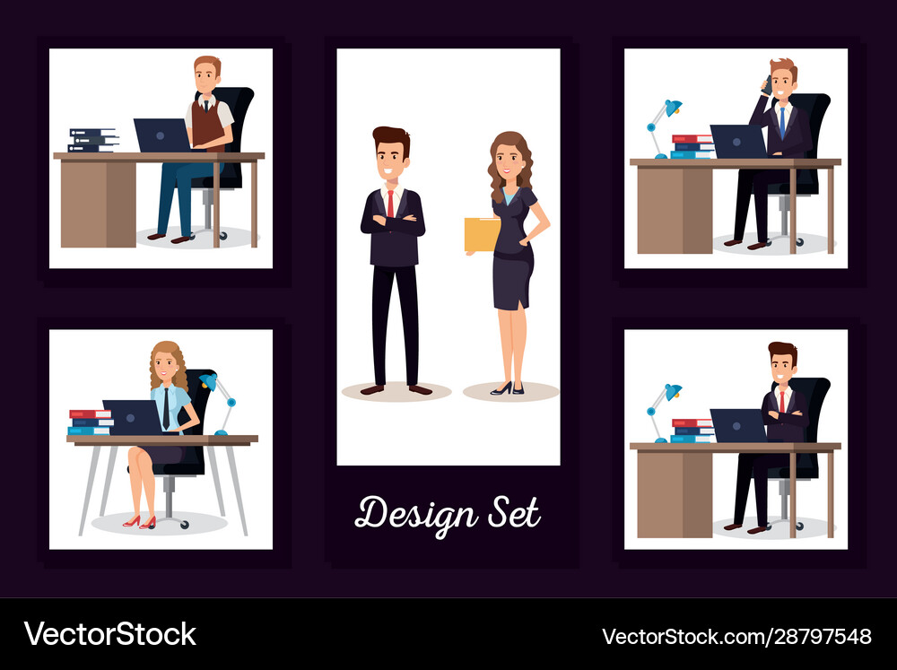 Designs set business people in workplace Vector Image