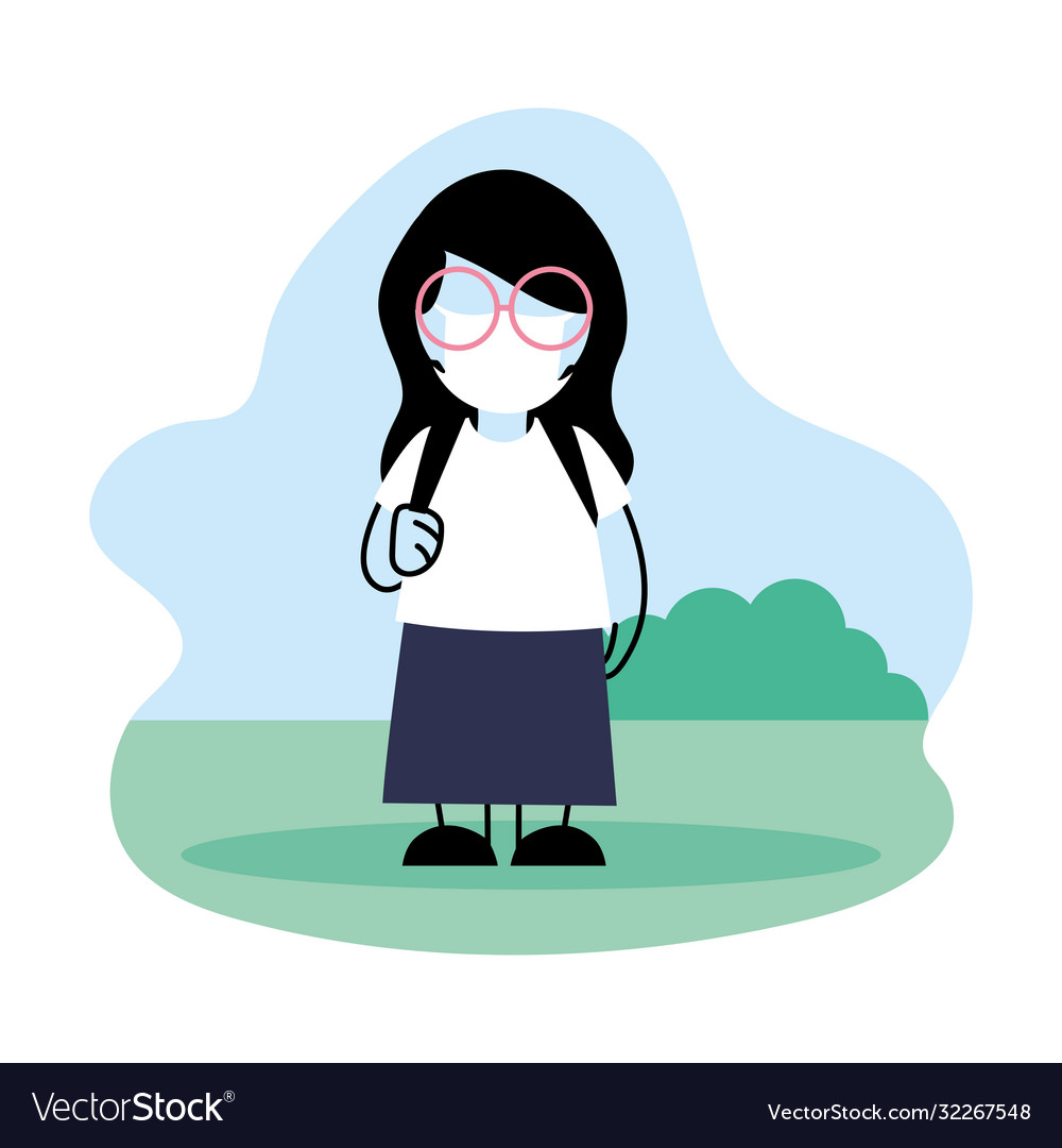 Girld with mask on park Royalty Free Vector Image Girld with mask on park Royalty Free Vector Image