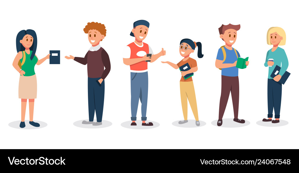 Happy students with books on an isolated Vector Image