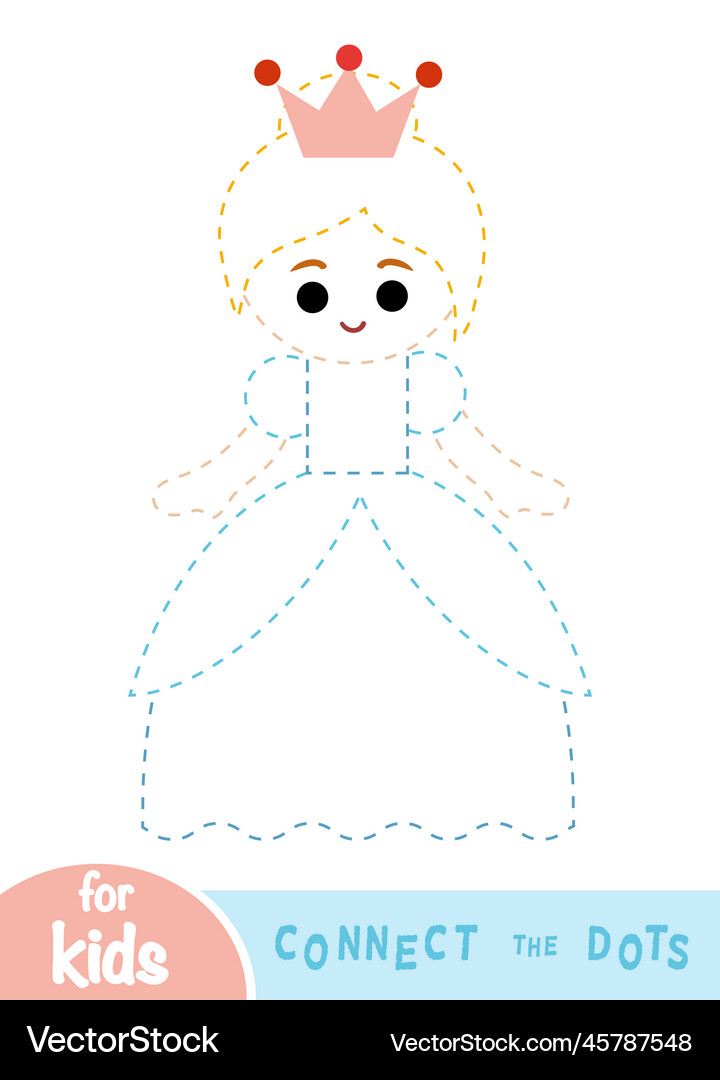 Princess Connect the Dots - Kids Activity Vector Image