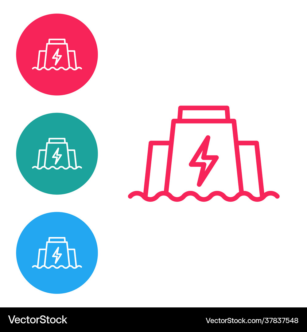 Red line hydroelectric dam icon isolated on white Vector Image