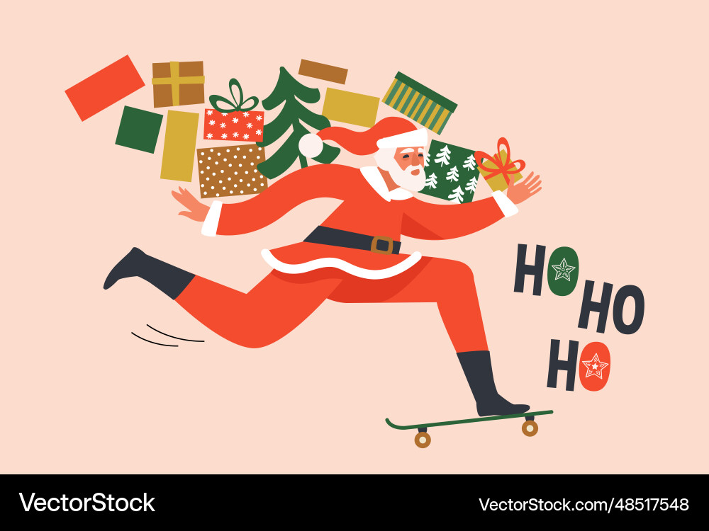 Santa running flat character dressed in santa Vector Image