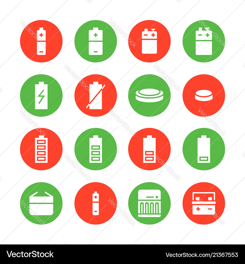 Battery flat glyph icons batteries varieties Vector Image