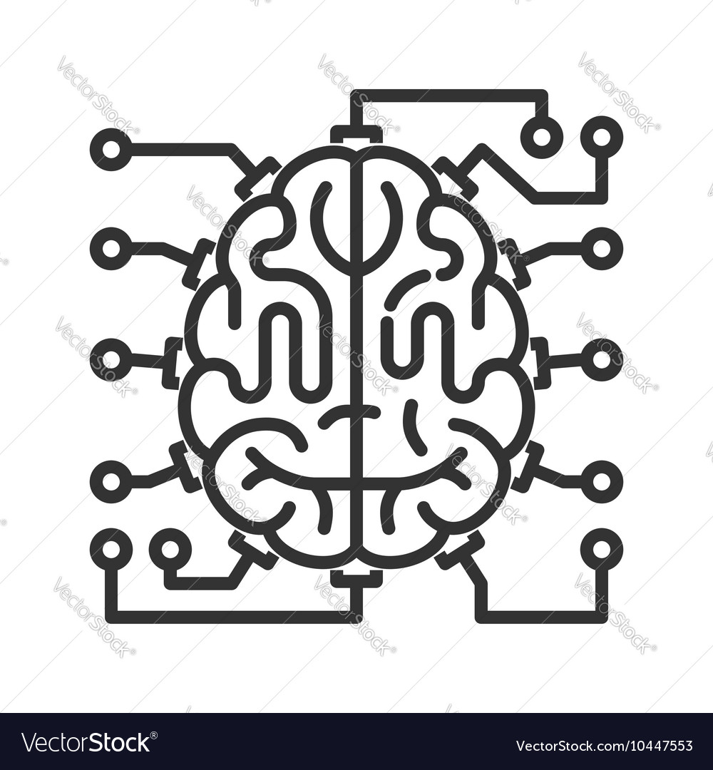 Brain-microchip line icon Royalty Free Vector Image Brain-microchip line icon Royalty Free Vector Image
