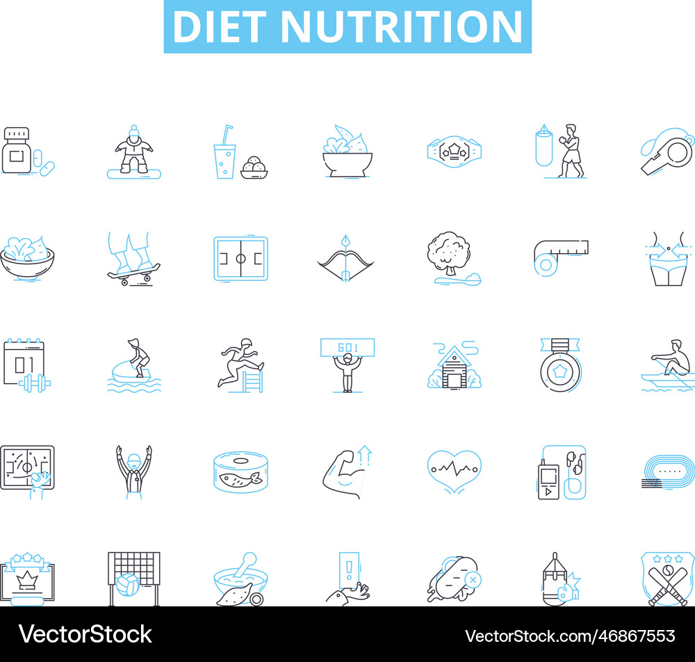 Diet nutrition linear icons set protein Royalty Free Vector