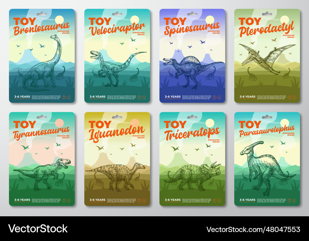Dinosaur toy product labels template set abstract Vector Image