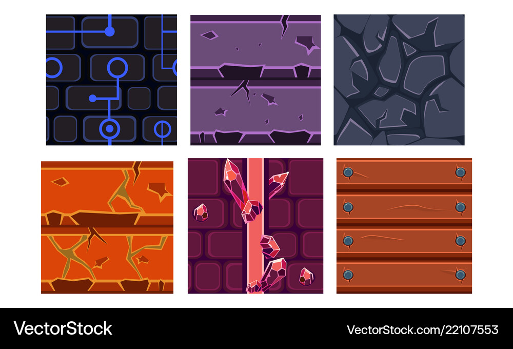 Flat set of 6 seamless textures and Royalty Free Vector