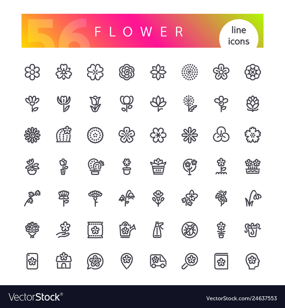 Flower line icons set Royalty Free Vector Image