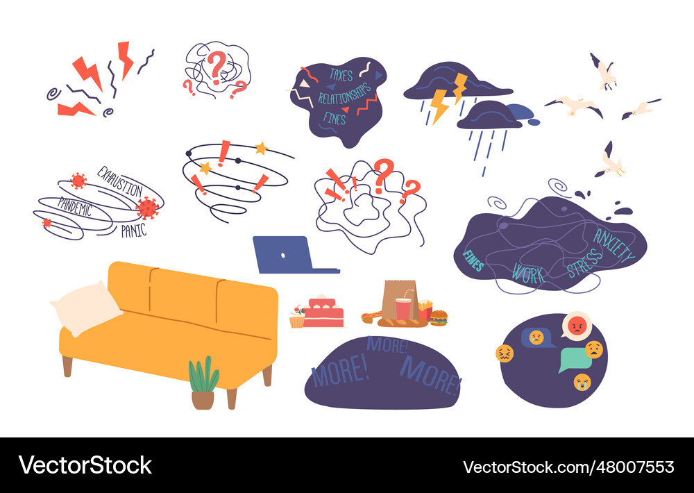 Set of psychological problem icons tangle Vector Image