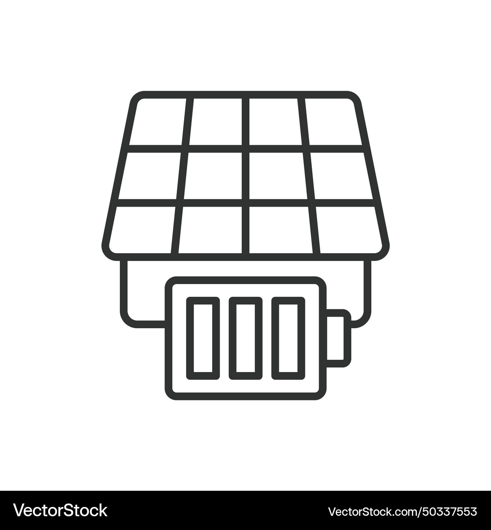 Solar battery icon in line design green Royalty Free Vector