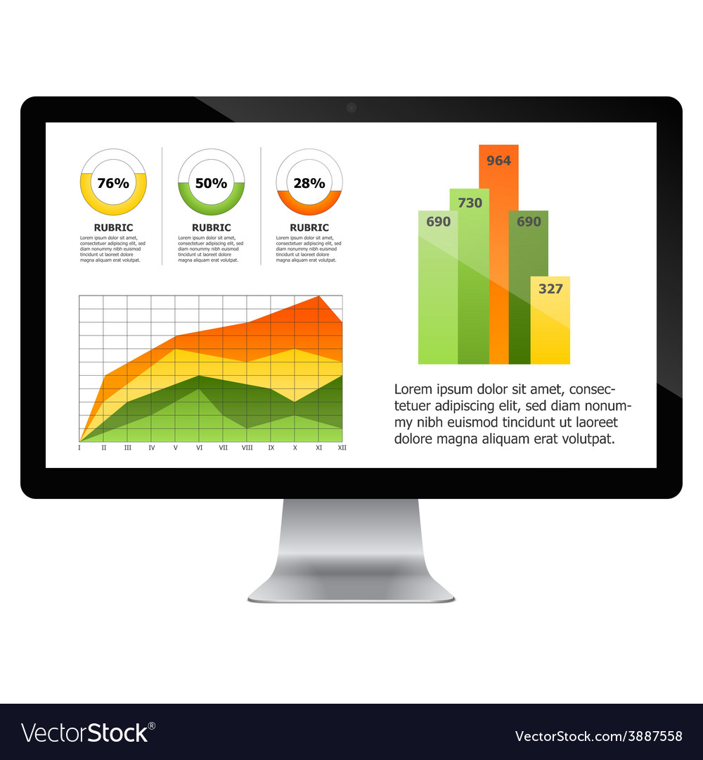 Computer With Statistics Chart Royalty Free Vector Image