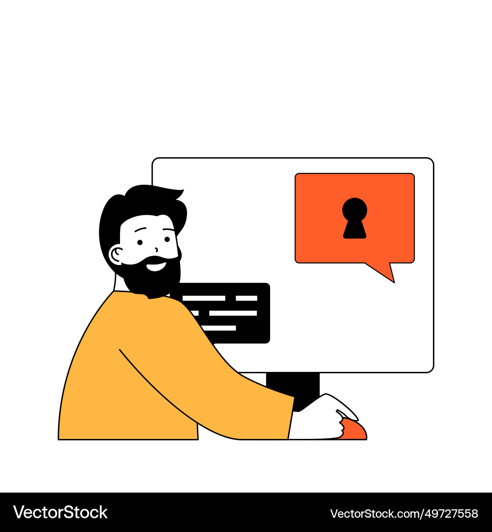 Cyber security concept with cartoon people in flat