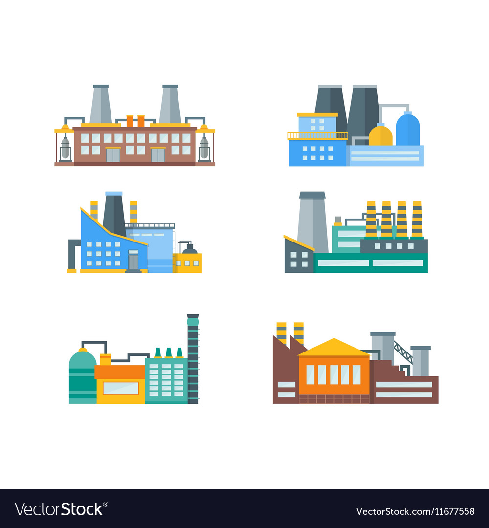 Factory Flat Set Royalty Free Vector Image - VectorStock