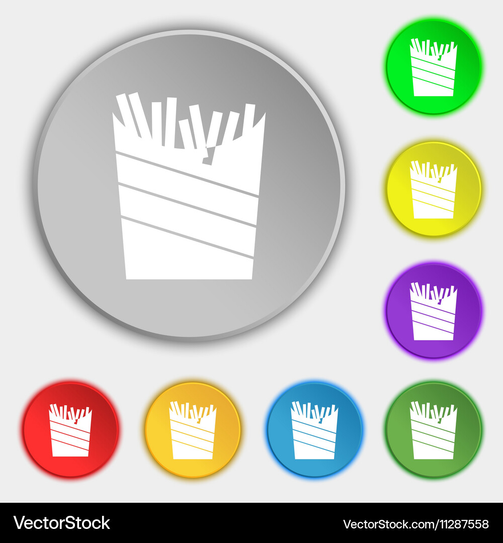 Fry icon sign symbol on eight flat buttons Vector Image