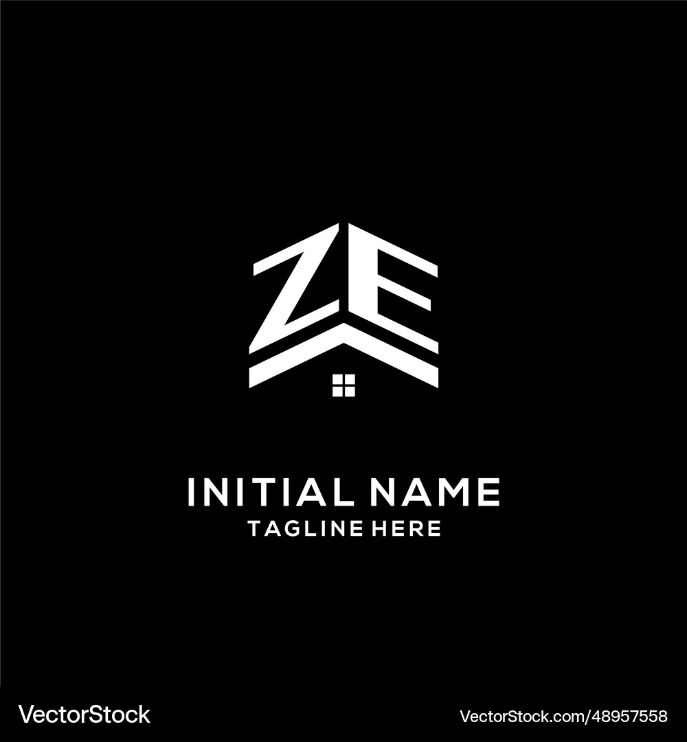 Initial ze logo with abstract home roof simple Vector Image