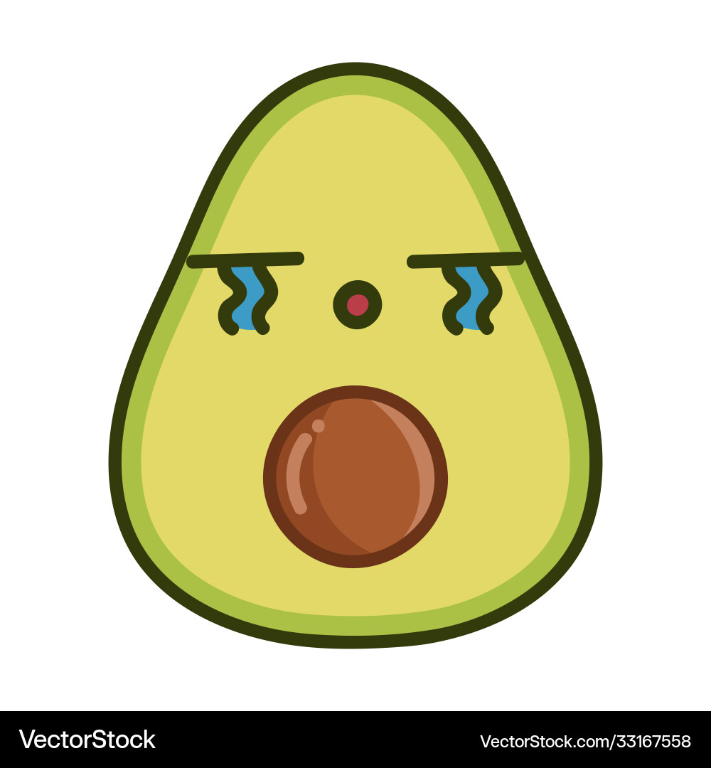 Kawaii sad avocado cartoon Royalty Free Vector Image