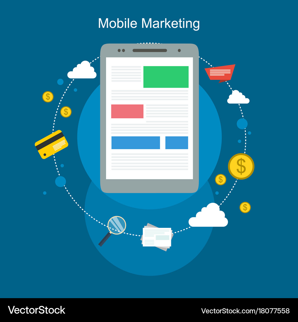 Mobile marketing flat design on blue background Vector Image