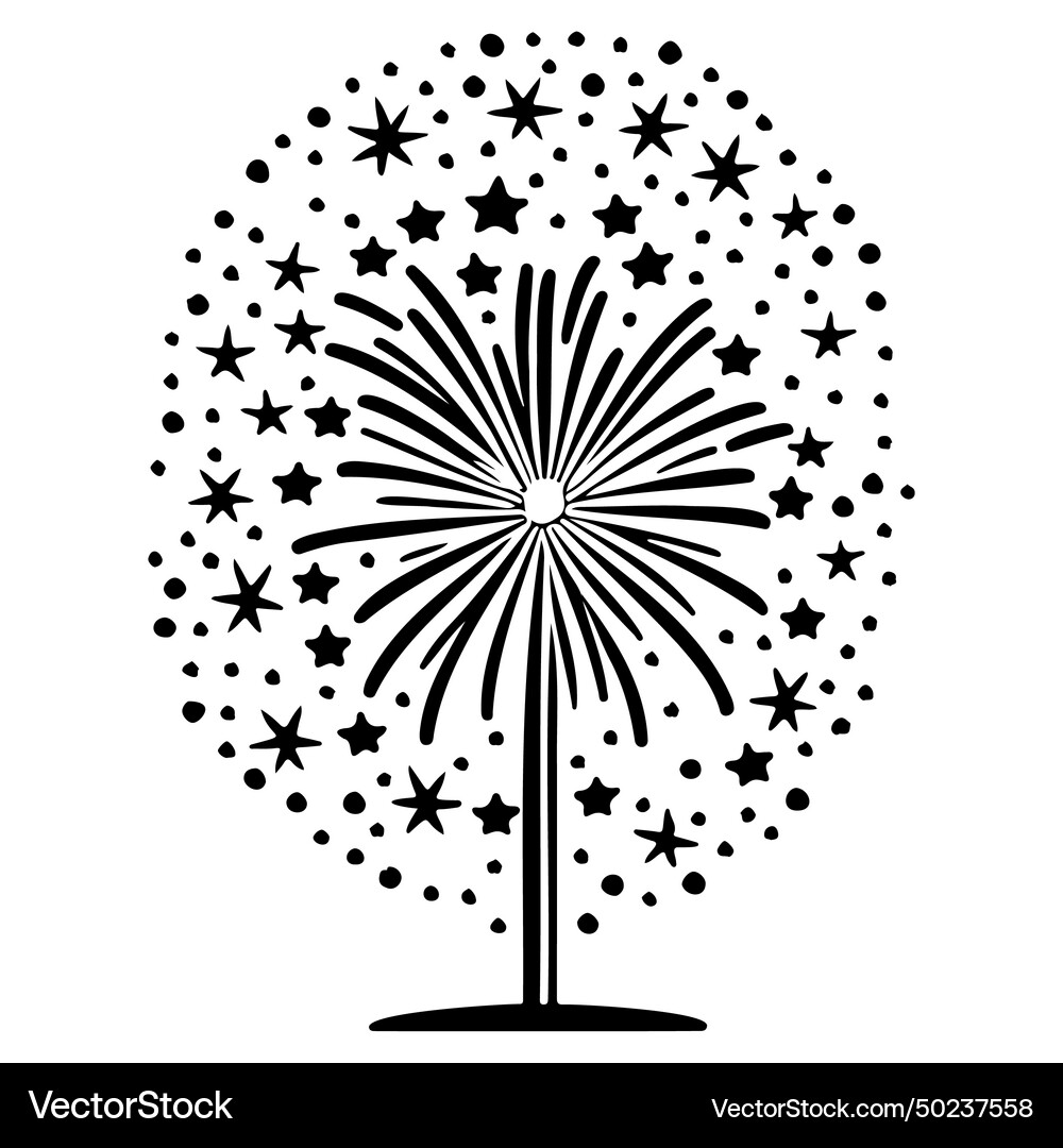 Shining firework with stars sketch hand draw Vector Image