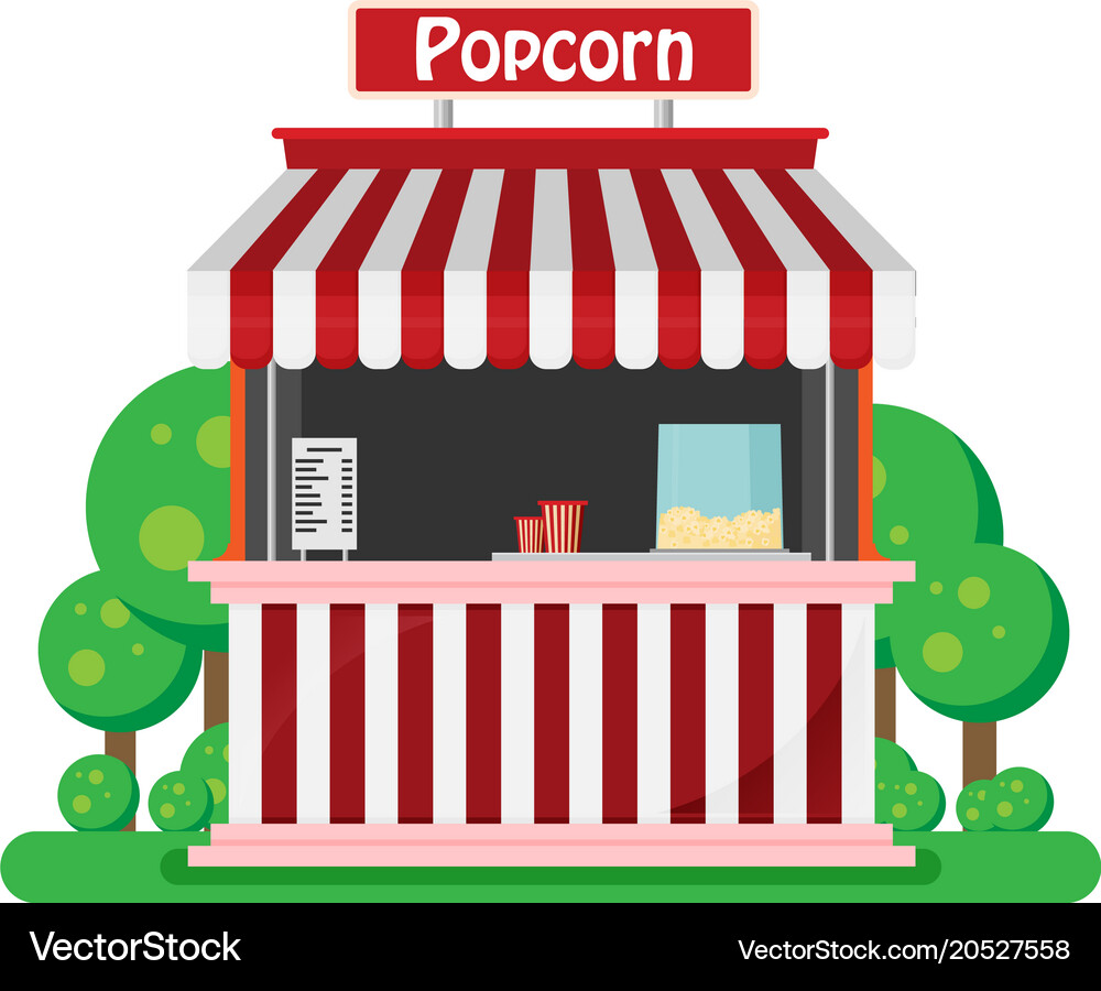 Shop popcorn flat Royalty Free Vector Image - VectorStock