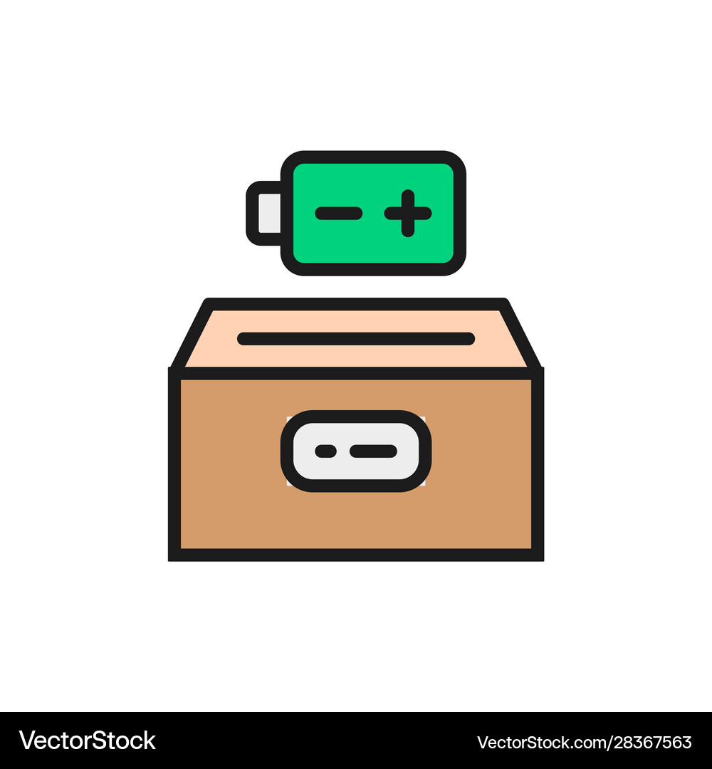 Battery recycling flat color line icon isolated Vector Image
