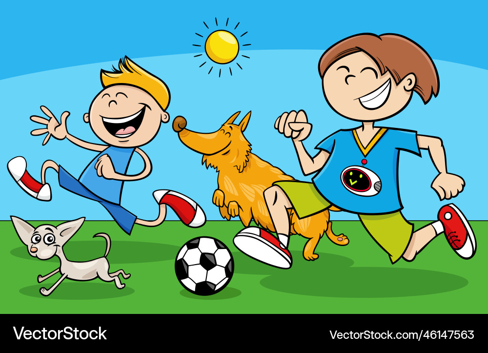 Cartoon boys characters playing ball Royalty Free Vector