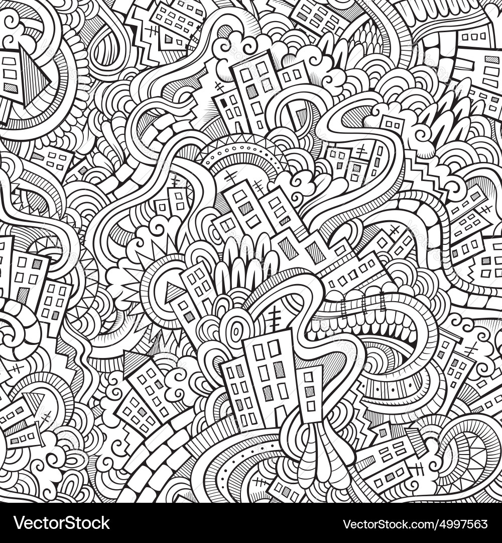 Cartoon doodles hand drawn town Royalty Free Vector Image