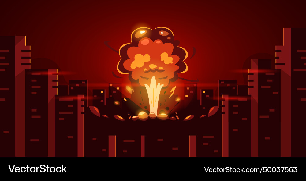 Cartoon explosion in city nuclear armageddon Vector Image