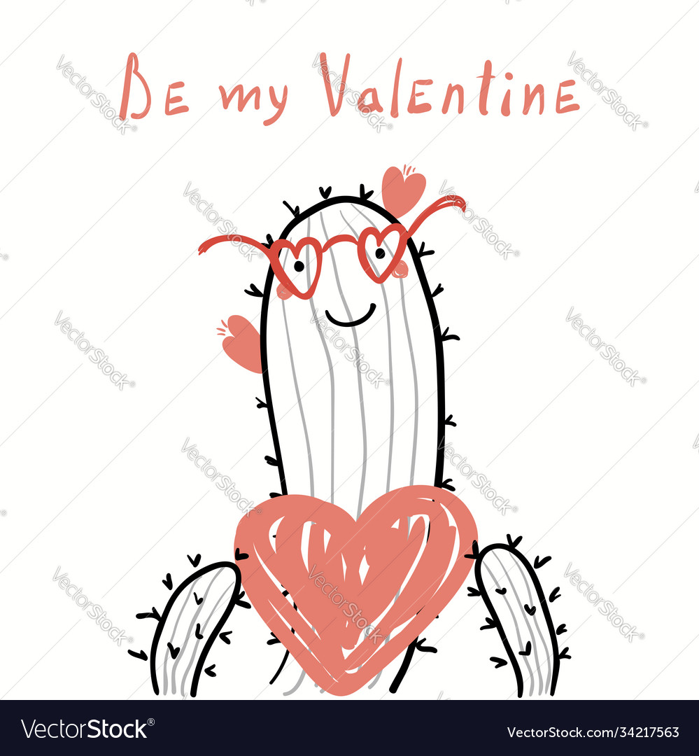 Cute cactus valentine card Royalty Free Vector Image