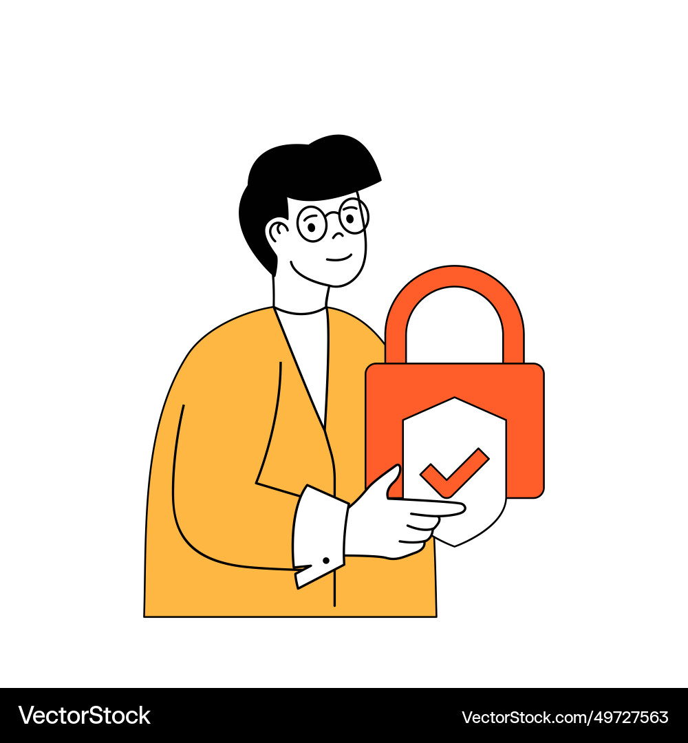 Cyber security concept with cartoon people in flat