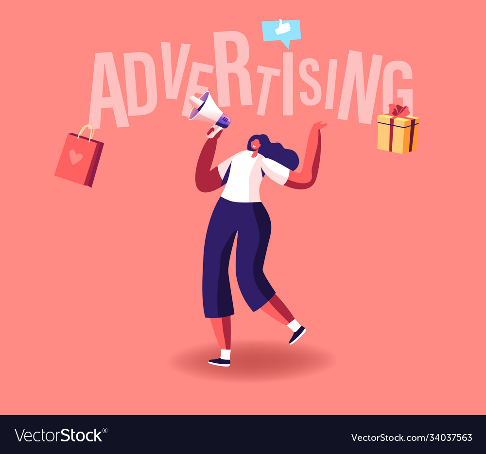 Female promoter character advertising online Vector Image