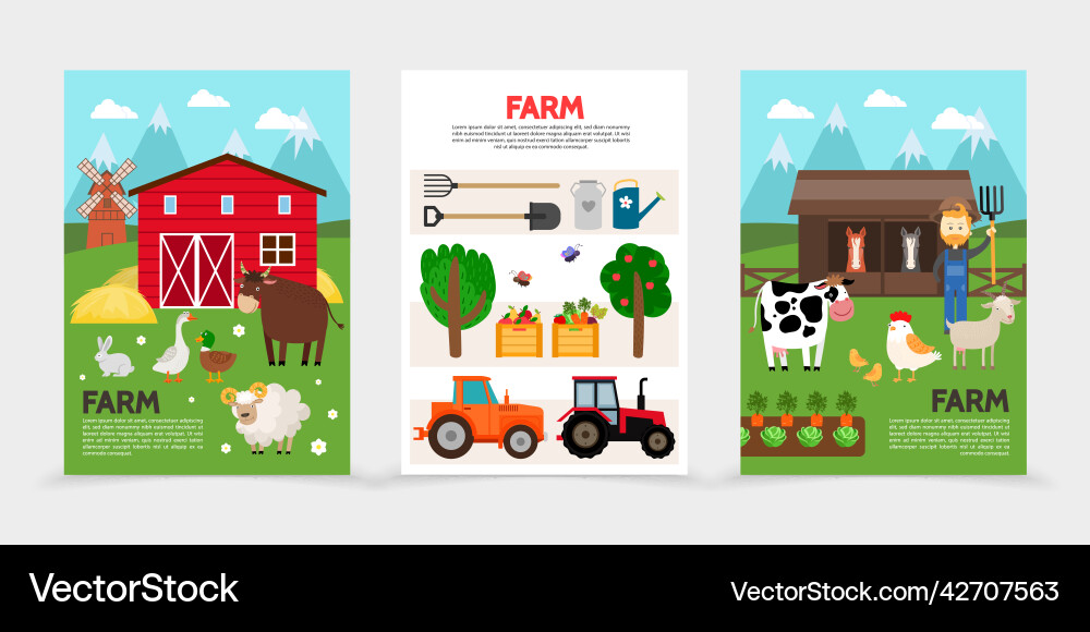 Flat farm and agriculture posters Royalty Free Vector Image