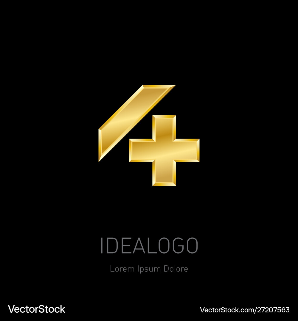 Four plus - golden logo metallic 3d icon or Vector Image