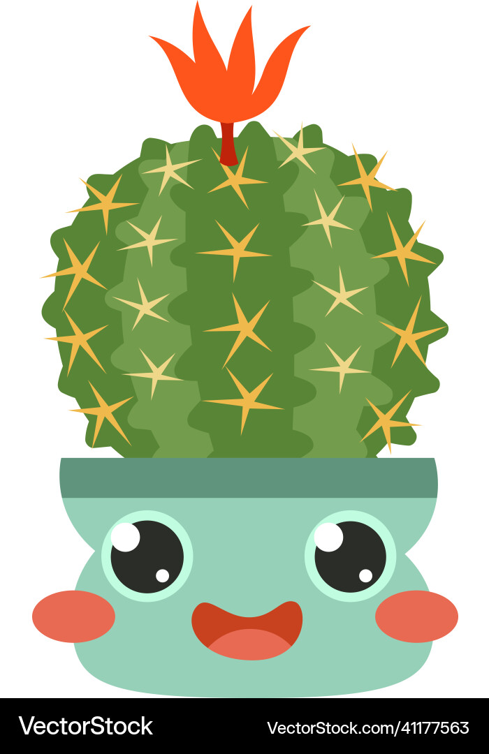 Happy blooming cactus cute cartoon character Vector Image