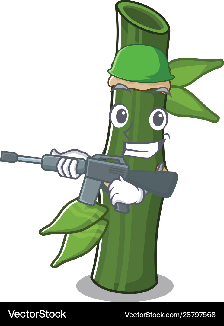 A cartoon design bamboo army with machine gun Vector Image