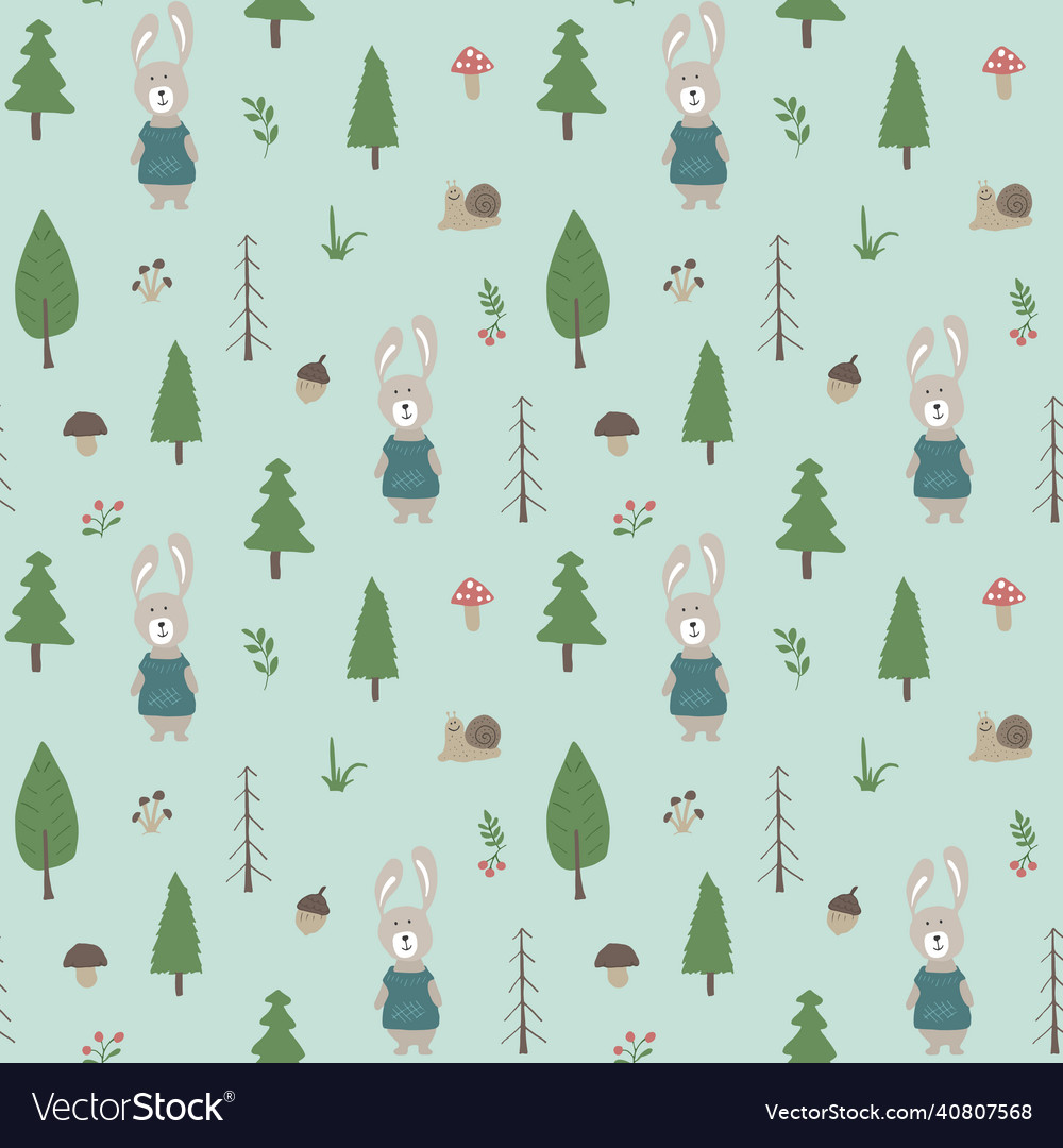 Cute rabbit seamless pattern cartoon animals Vector Image