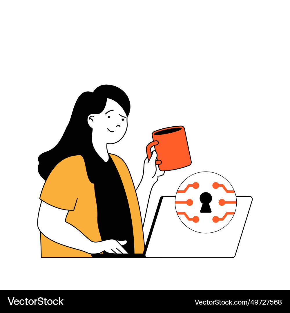 Cyber security concept with cartoon people in flat