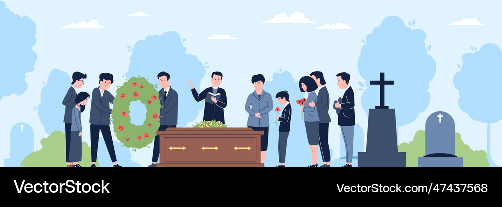 Funeral ceremony on cemetery memorial service Vector Image