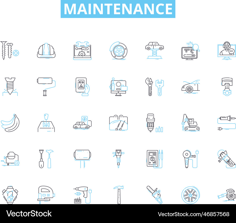 Maintenance linear icons set repair cleaning Vector Image