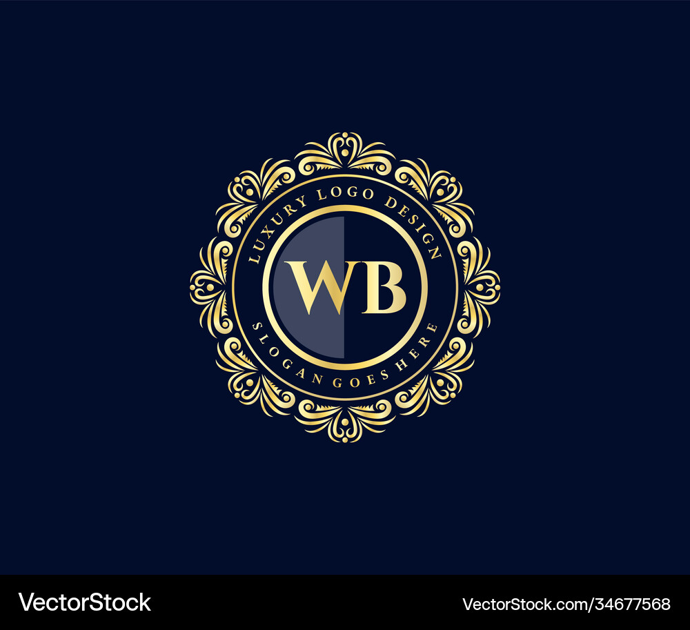 Wb initial letter gold calligraphic feminine Vector Image