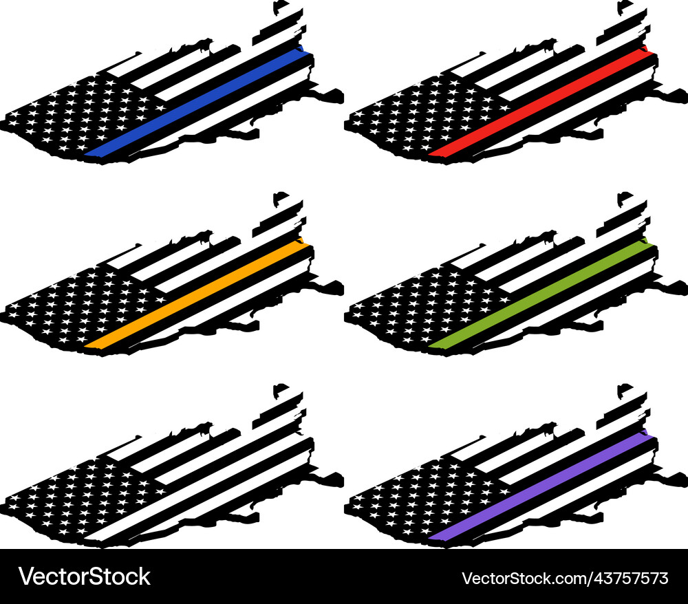American thin line flag set - gold blue red green Vector Image